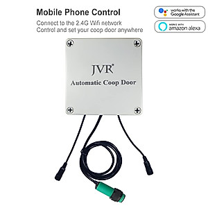 JVR Chicken Coop Door Automatic Smart 2.4 GHz WIFI Opener with Safety Mechanism, Work With Alexa & Google Assistant, Rainproof Sunrise/Sunset Timer Controller Actuator Motor APP/Remote (Smart Version)