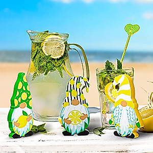 3 Pcs Lemon Gnomes Decor Lemon Wooden Decorations for Kitchen Summer Tiered Tray Gnomes Lemon Wooden Tabletop Centerpiece Farmhouse Lemon Gnome Freestanding Table Signs for Summer Home Decoration