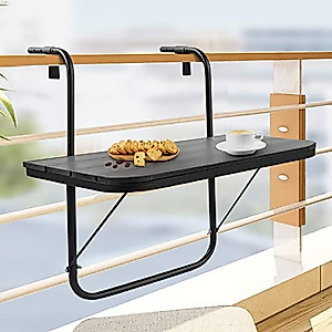 Balcony Table Hanging Deck Railing Table Outdoor Balcony Bar Table for Railings Aluminium Folding Adjustable for Patio Deck Garden Baluster Windows 23.6" x 15.7", All Weather Space Saving Black