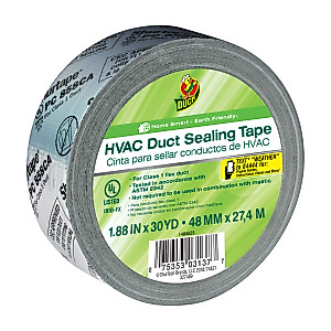 Duck Brand HVAC Duct Sealing Tape, Silver, 1.88 Inches x 30 Yards, 1 Roll (1404523)