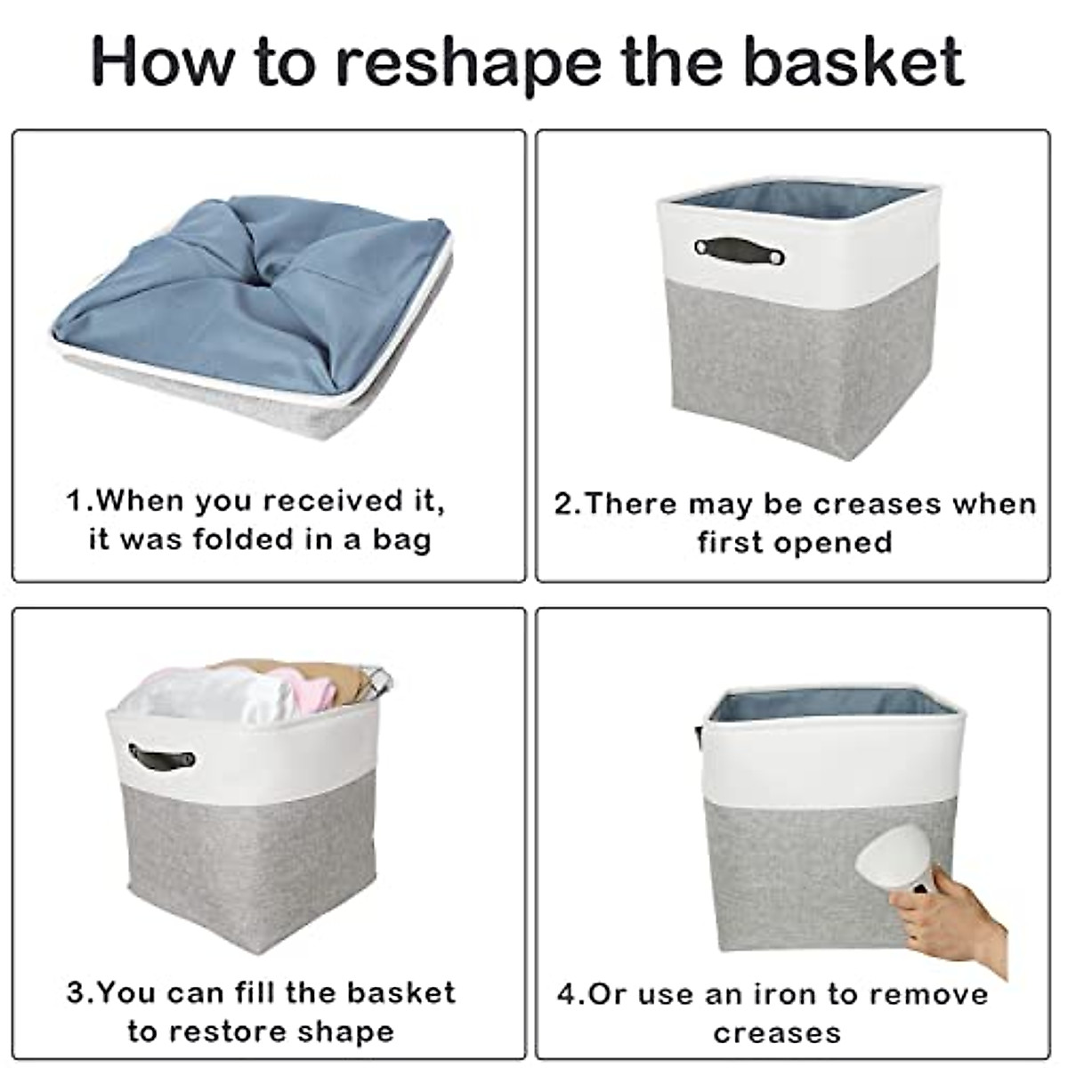 JANFOUR Cube Storage Bins,13 Inch Storage Baskets for Organizing Shelves Linen Closet Nursery,Fabric Cubes Basket with Handles for Toys Clothes,Basket with 4 Basket Bin Labels…