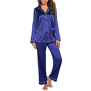 Ekouaer Pajama Set for Women Sleepwear Long Sleeve Sleepwear Set Winter Silky Pajamas for Women, Small