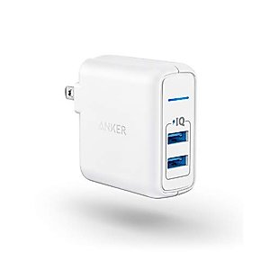 USB Charger, Anker Elite Dual Port 24W Wall Charger, PowerPort 2 with PowerIQ and Foldable Plug, for iPhone 11/Xs/XS Max/XR/X/8/7/6/Plus, iPad Pro/Air 2/Mini 3/Mini 4, Samsung S4/S5, and More