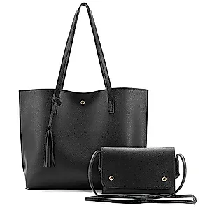 Fateanuki Womens Purses and Handbags Faux Leather PU Tote Bag Sets for Women Crossbody Bags Satchel Purse 2Pcs