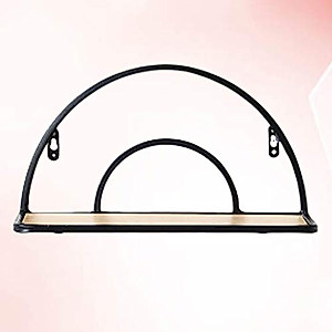 Cabilock Half Circle Floating Shelves Wall Mounted Iron Storage Rack Rustic Wood Wall Display Shelves for Bedroom Bathroom