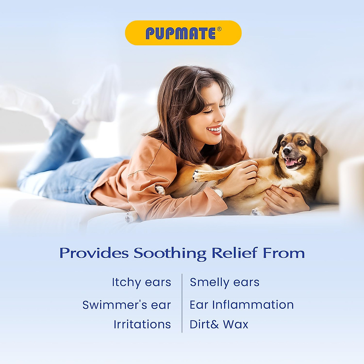 Dog Ear Cleaner - Soothes Inflammation & Infection Treatment with 1% α-bisabolol, Itching Relief, Removes Wax & Deodorizes, Gentle & Hypoallergenic for Dogs/Cats, Easy to Use, with 60 Swabs, 4 fl oz