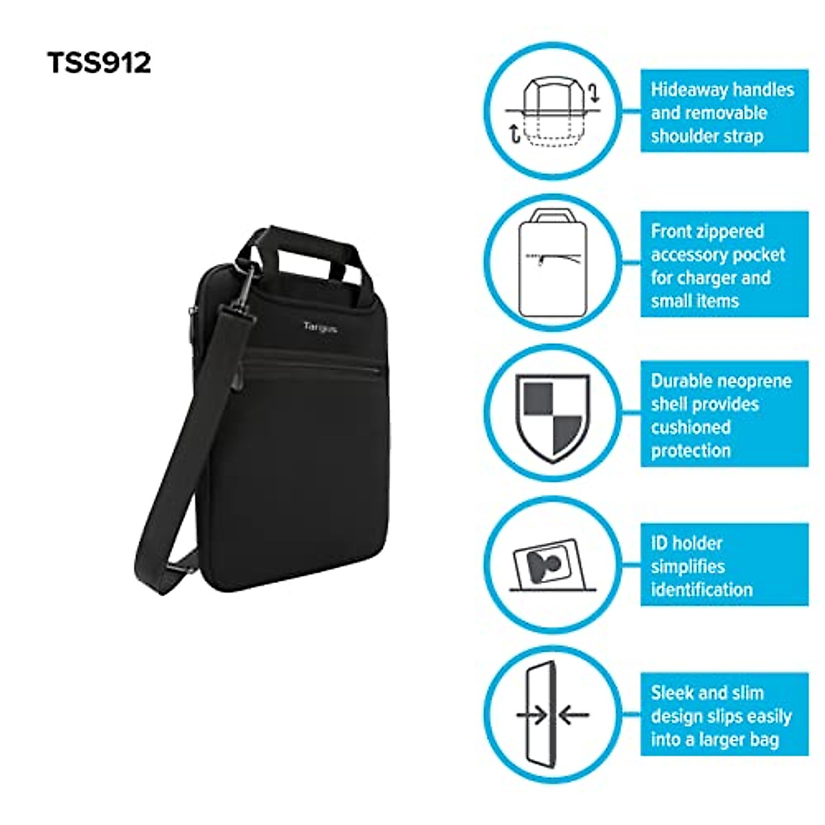 Targus Vertical Slipcase Messenger Bag Travel Laptop Bag with Hideaway Handles, Cross Shoulder Strap, Protective Padding for 14-Inch Laptop, Black (TSS913)