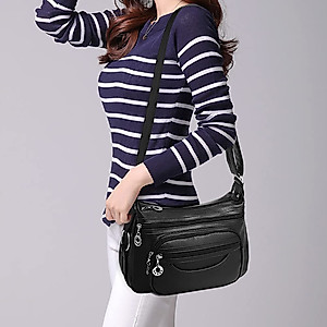 ROUROU Soft Faux Leather Shoulder Bag for Women Multi Pocket Handbag Waterproof Crossbody Bag Large Capacity Purse