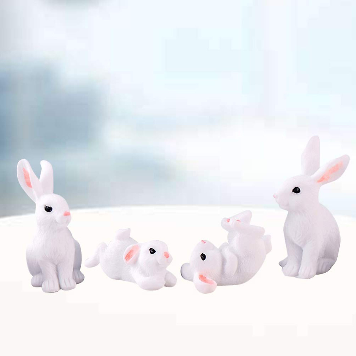 NUOBESTY 8pcs Rabbit Micro Landscape Bunny Decor Easter Bunny Mini Rabbit Figurine Bunny Cake Topper Mini Rabbit Toy Miniature Bunny Figures Fairy Toy Ornaments Rabbit Mini Cupcake White