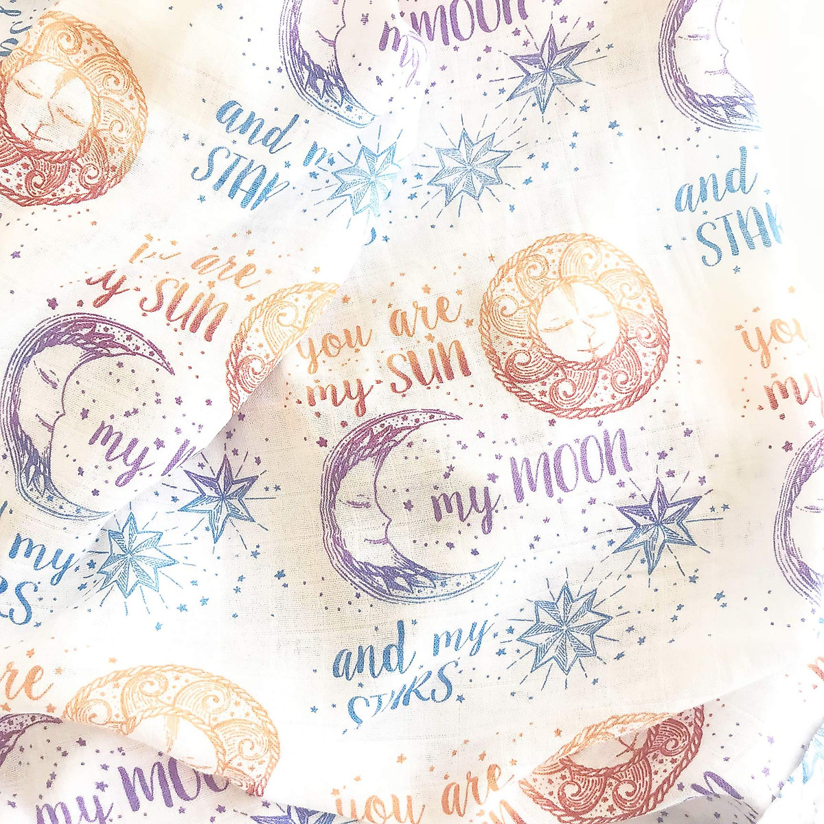 AENNE BABY Muslin Swaddle Blanket for Boys & Girls, Infant Toddler Quilt, Luxurious Wrap, Soft and Silky Stroller & Nursing Cover, Colourful Rainbow Sun Moon Stars Blankie, Large 47"x 47", 1 Pack