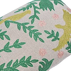 Creative Co-Op Cotton Chambray Lumbar Bird Embroidery Pillow, 20" L x 14" W x 2" H, Multicolor