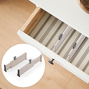 APOCHON 5 Pack Adjustable Drawer Dividers, 4" High, 11-17" Long, Dresser Drawer Divider for Bedroom, Closet, Kitchen, Nursery Organization, Office, Strong & Sturdy Hold, Soft Foam Edges,Beige