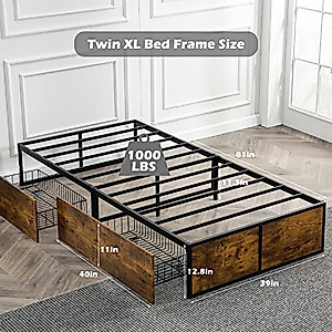 GAZHOME Twin XL Bed Frame with 2 XL Storage Drawers, Metal Platform Bed Frame with Footboard, 9 Strong Metal Slat Support/No Box Spring Needed/Easy Assembly/Space Saving