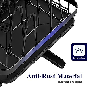 Kitsure Kitchen Dish Drying Rack - Extendable Dish Rack w/Large Capacity, Dish Rack for Kitchen Counter, Multipurpose Dish Drainer w/Detachable Brackets for Pot Lids, Dishes-4063