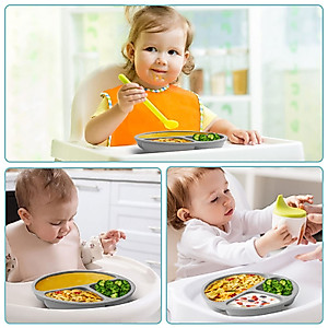 Silikong Suction Plate for Toddlers | BPA Free, 100% Food-Grade Silicone | Microwave, Dishwasher and Oven Safe | Stay Put Divided Baby Feeding Plates (3, Pink/Purple/Grey)