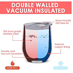 Deitybless 12oz Wine Tumbler with Lid Stainless Steel Wine Tumbler Cups Double Wall Vacuum Insulated Travel Mugs Stemless Cup(Set of 6, Assorted Colors)