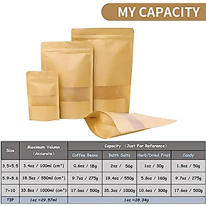 Moretoes 72pcs Stand Up Pouch Bags, 7x10 Inches Kraft Paper Ziplock Bags with Window,Resealable Pouches for Coffee, Applicable to Home or Business for Packaging