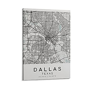 Dallas City Map, Texas Texas USA Minimalist Map, Map Print, City Map Poster, Modern Map Print, Weddi Poster Decorative Painting Canvas Wall Art Living Room Posters Bedroom Painting 20x30inch(50x75cm)