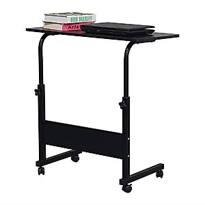 Adjustable Height Mobile Computer Desk Rolling Computer Desk, Height Adjustable Mobile Laptop Stand Desk Rolling Cart, Mobile Small Standing Desk Portable Rolling Laptop Desk Overbed Bedside Desk