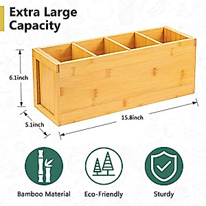 Yumkfoi Extra Large Bamboo Utensil Holder, 4 Sections Kitchen Utensil Holder Organizer for Countertop, Cooking Utensil Caddy Farmhouse Utensils Holder Utensil Crock for Kitchen Counter