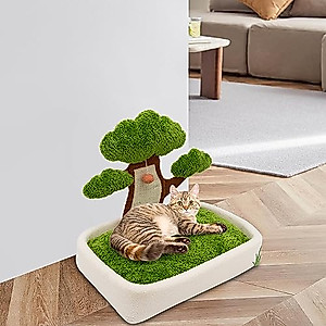 Cat Bed Small Dog Bed with Hanging Ball & Rattan Mat, 23.6'' Faux Fur Plush Indoor Soft Cat Bed Anti Anxiety Calming Pet Bed Removable Square Cushion Washable