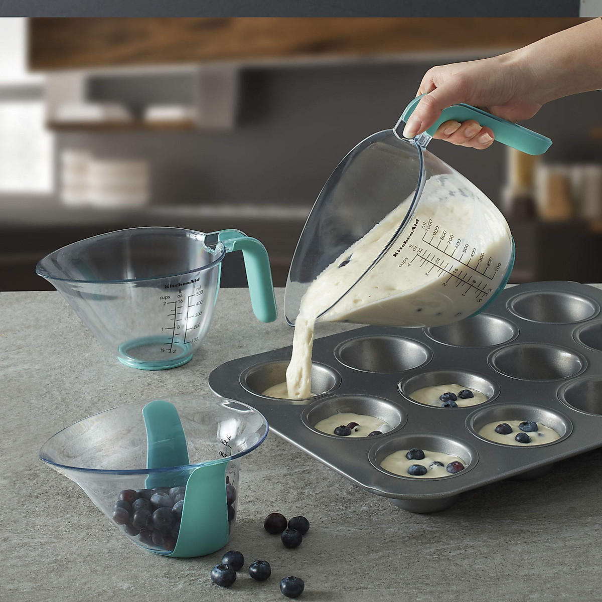 KitchenAid KO298OSAQA Gourmet Measuring Jugs, Set of 3, Aqua Sky