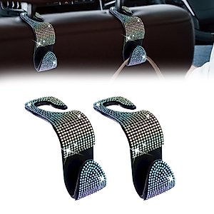 deemars 2 Pack Car Seat Headrest Hook, Bling Car Hooks Front Seat, Back Seat Organizer Hanger Storage Hook Car Purse Hook for Bags, Clothes, Coats, Grocery Bags (Colorful)