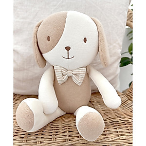 Super Soft Organic Cotton Baby First Friend, Attachment Doll for Baby, Pillow Buddy, Plush Animal Toys, Stuffed Animal Puppy, Honey Bow Tie Puppy