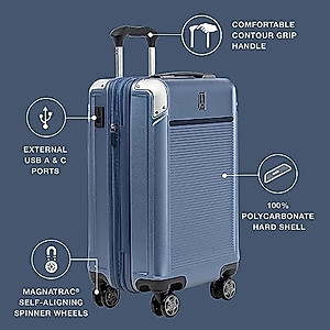Travelpro Platinum Elite Hardside Expandable Spinner Wheel Luggage TSA Lock Hard Shell Polycarbonate Suitcase, Dark Sky Blue, Compact Carry On 20-Inch