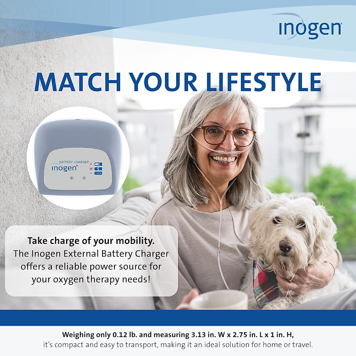 Inogen One G3 External Battery Charger - Lightweight and Portable Charging for The Inogen One G3-0.12 lb. - 3.13 in. W x 2.75 in. L x 1 in. H