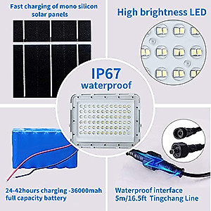 300W LED Solar Flood Lights,24000Lumens Street Flood Light Outdoor IP67 Waterproof with Remote Control Security Lighting for Yard, Garden, Gutter, Swimming Pool, Pathway, Basketball Court, Arena