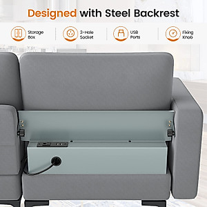 Giantex 97" Sectional Sofa Couch, 3-Seater Modular Sleeper with USB Ports 3-Hole Socket, Thick Cushion, 2 Bolsters, Armrest Magazine Pocket, Metal Legs, for Living Room Reception Bedroom Office