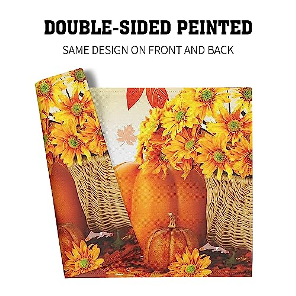 Pumpkin Placemats Set of 4 Fall Leaves Sunflowers Washable Non-Slip Heat Resistant 12×18 Inch Thick Linen Place Mats Autumn Harvest Thanksgiving Festival Decorative Fabric Table Mat for Dining Table