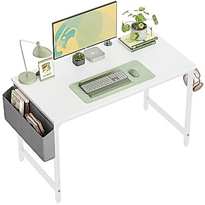 CubiCubi Computer Desk 40" Study Writing Table for Home Office, Modern Simple Style PC Desk, White Metal Frame, White