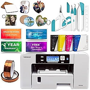 Sawgrass SG500 Printer (Starter Package) Bundle with UHD Inks, 220 Sheets Sublimax Paper, 3 Tapes, 10 Sublimation Blanks, 7-Piece Craft Tool Set, White