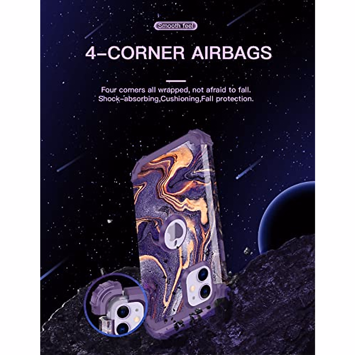 LONTECT for iPhone 11 Case Marble Shockproof Heavy Duty Rugged Durable Protective Cover Girls Women Case for Apple iPhone 11 6.1 Inch, Cobalt Purple