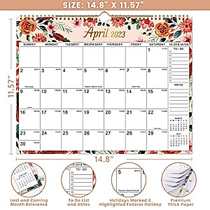 2023 Wall Calendar - Calendar 2023, 12 Monthly Wall Calendar 2023, January - December 2023, 14.8" x 11.57", Twin-Wire Binding + Hanging Hook + Thick Paper + Julian Dates - Floral
