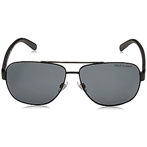 Polo Ralph Lauren Mens PH3110 Aviator Sunglasses, Semi-Shiny Black/Polarized Grey, 60 mm