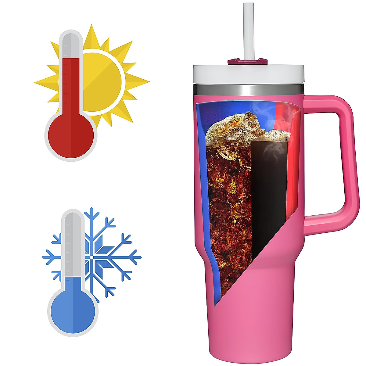 40oz Quencher Adventure modern tumbler, Stainless Steel Vacuum Insulated Tumbler, Travel Tumbler With Lid and Straw comes with silicone bumper free (pink) (DT1200-Q3)