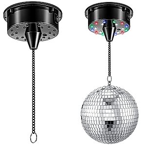 6RPM Rotating Disco Ball Mount Electric Motor with Lights 4 Colors for 6 8 12 Inch (Not Included) 2 Mode Christmas Party DJs Bands Pubs Weddings Night Clubs (Battery Style)