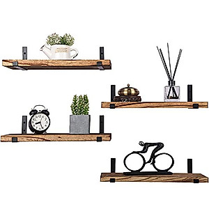 HXSWY Rustic Wood Floating Shelves for Wall Farmhouse Wooden Wall Shelf for Bathroom Kitchen Bedroom Living Room Set of 4 Light Brown