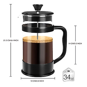 Utopia Kitchen 34 Ounce 1 Liter French Press Coffee Maker, Tea Maker, Travel Coffee Presses, Heat Resistant Thickened Borosilicate Coffee Pot for Camping Travel Gifts, Plum Pack of 1