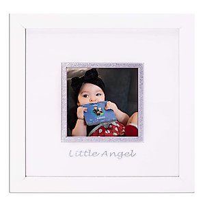 Golden State Art, White Baby Frame, Little Angel Solid Wood picture frame with White/Silver Double Mat, Baby Nursery Decor for Baby Girl or Baby Boy (8x8-inch for 4x4-inch, 1-Opening)