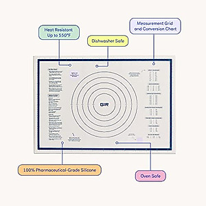 GIR: Get It Right Premium Silicone Pastry Mat- Heat Ristant Non Slip Baking Mat, Perfect For Crust, Dough, Fondant, and More - 26" x 18"