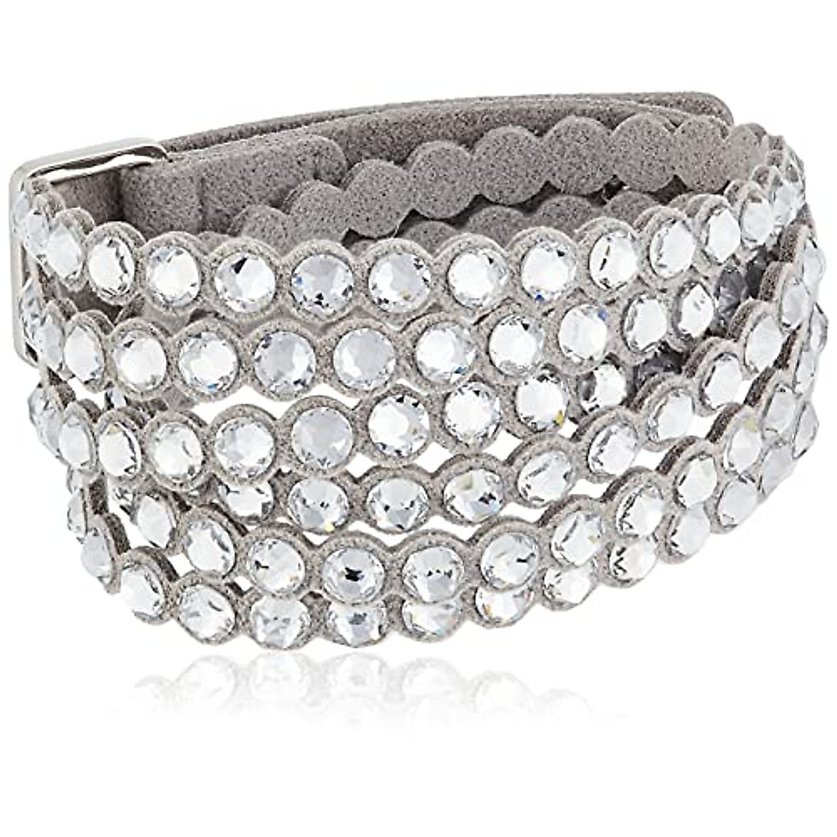 SWAROVSKI Power Collection Women's Bracelet, Wrap Strand Bracelet made of Gray Alcantara Fabric Band accented with Gray Crystals and Adjustable Closure