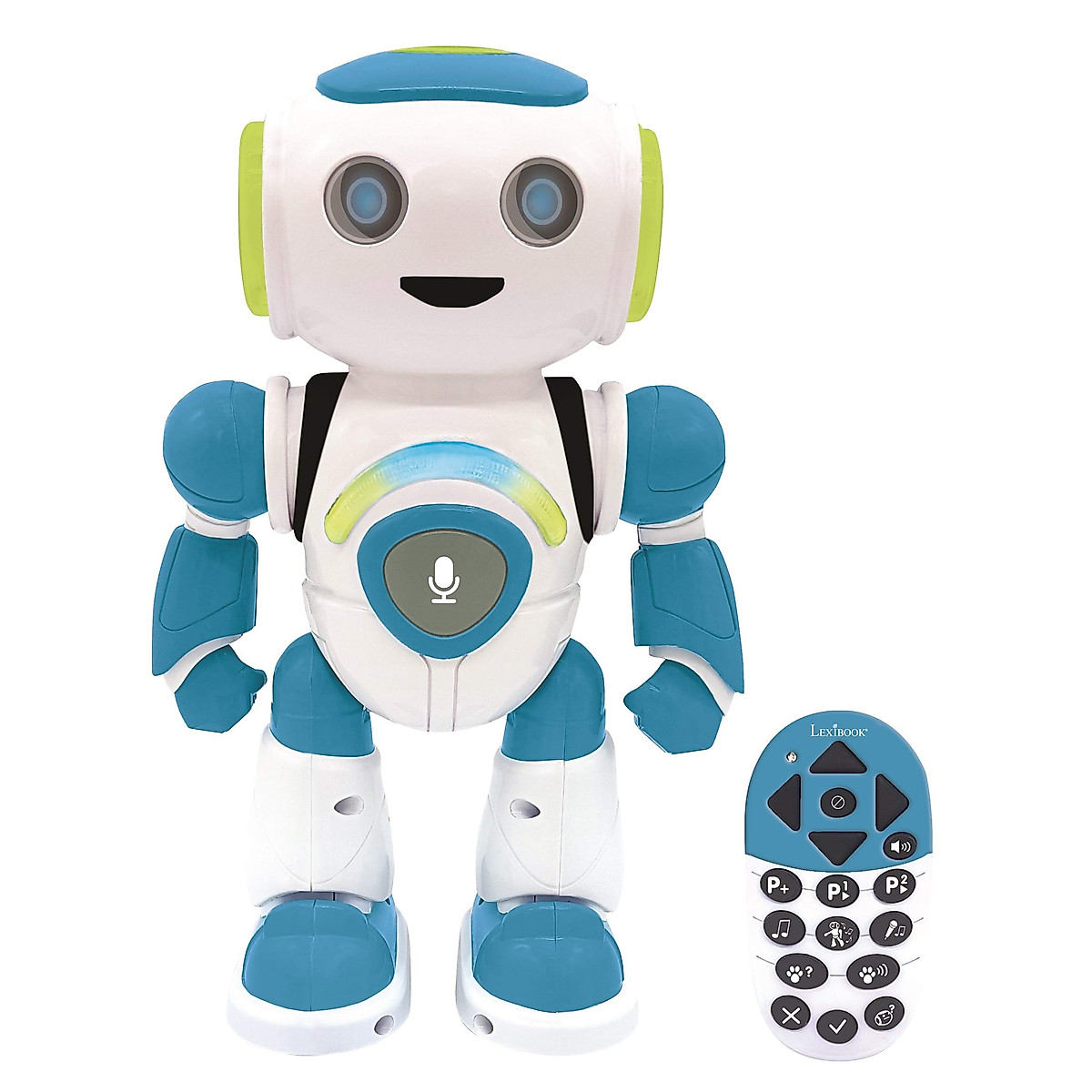 Lexibook - Powerman Jr. Smart Interactive Toy That Reads in The Mind Toy for Kids Dancing Plays Music Animal Quiz STEM Programmable Remote Control Boy Robot Junior Green/Blue - ROB20EN