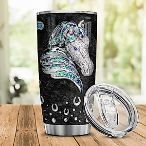 Wassmin Personalized Horse Tumbler Cup With Lid 20oz 30oz Jewelry Horses Stainless Steel Double Wall Vacuum Insulated Tumblers Coffee Travel Mug Birthday Christmas Women Gifts Custom Name