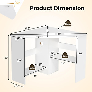 GOFLAME Corner Desk with Storage Shelves, Triangular Computer Desk with Cable Management Holes, Laptop Workstation for Small Space, Makeup Vanity Desk for Living Room, Study, White