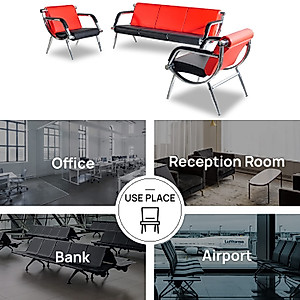 Waiting Room Bench with Armrest 5 Seat Red Black PU Leather Office Furniture Guest Seating Lobby Conference Reception Chair Visitor Guest Sofa for Office Airport Clinic Hospital Bank Salon Barber