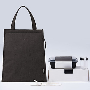 Black Lunch Bag for Men - Insulated Lunch Bags for Women Lunch Bag Tote with Zipper Lunch Tote Bag for Women Simple Lunch Box Reusable Insulated for Men Lunch Bags Small Adult Lunch Box Tote Bag